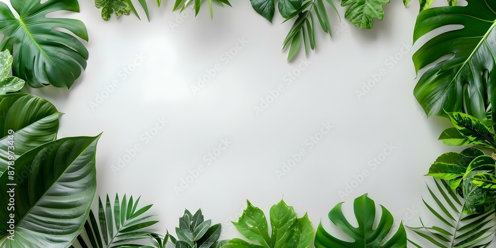 Top view tropical plant frame background for travel guide design ...