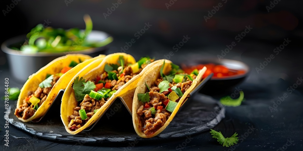 Professional photo of rendang taco with tender filling in taco shell ...