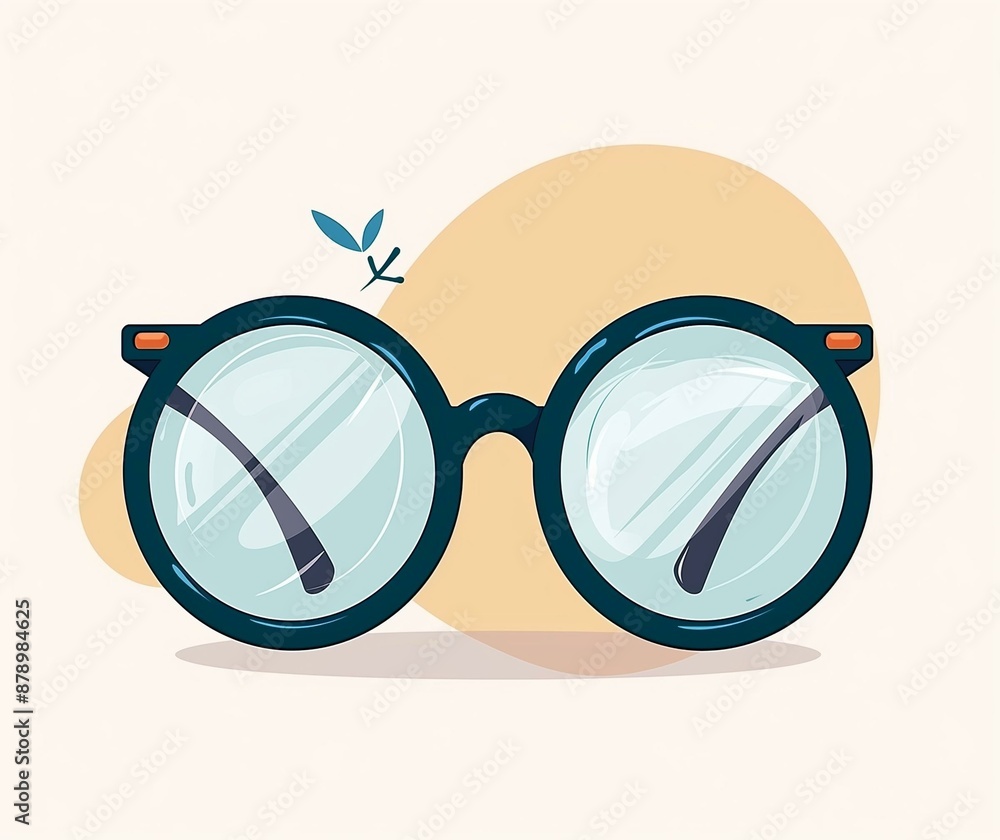Cartoon Illustration of Retro Round Glasses with Blue Tint and Leaf ...