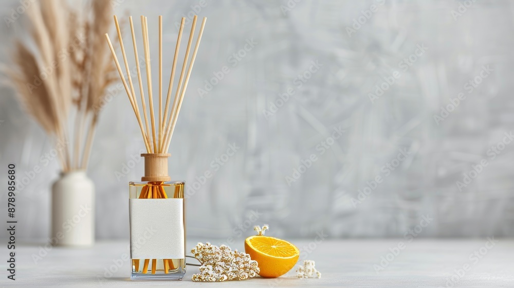 Modern reed diffusers with citrus and vanilla fragrances, minimalist ...