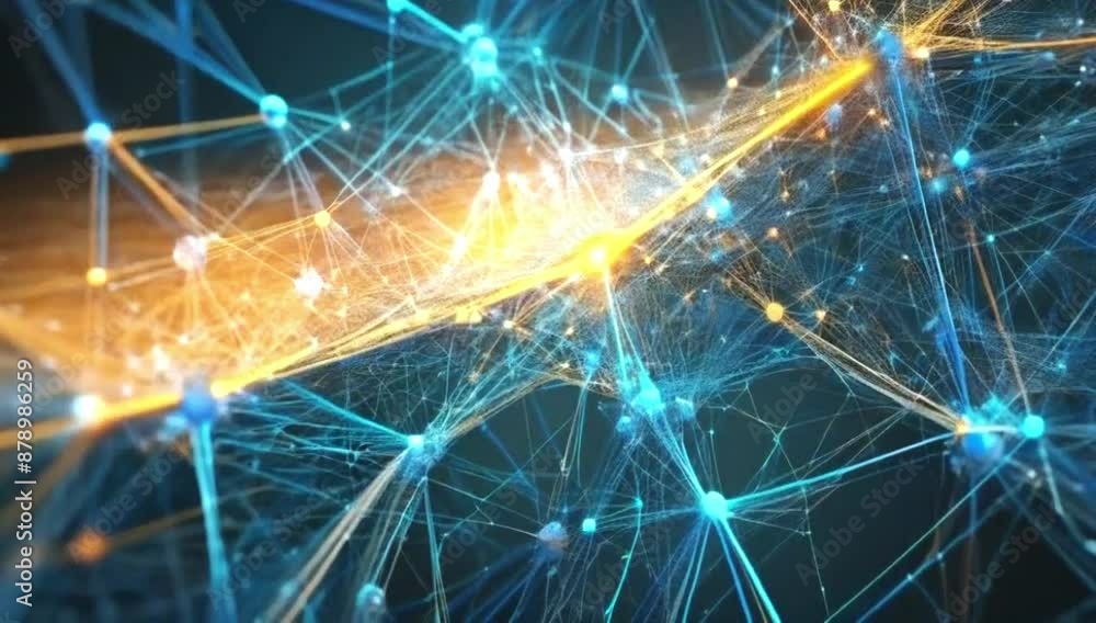 Visualization of a neural network mesh with glowing nodes and ...