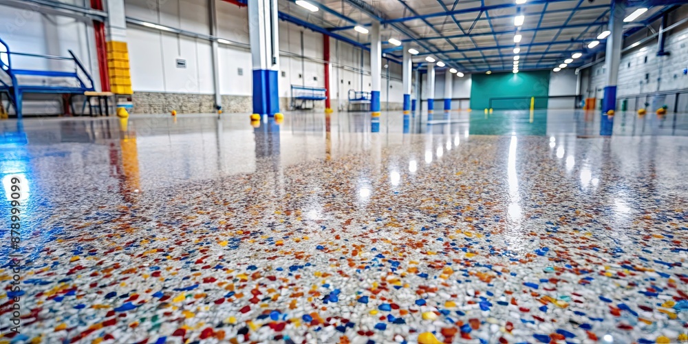 Flecks of plastic pieces in a shiny epoxy floor coating , epoxy, floor ...