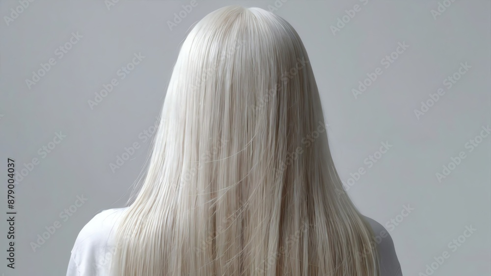 Back view of beautiful long shiny straight white hair of a woman on ...