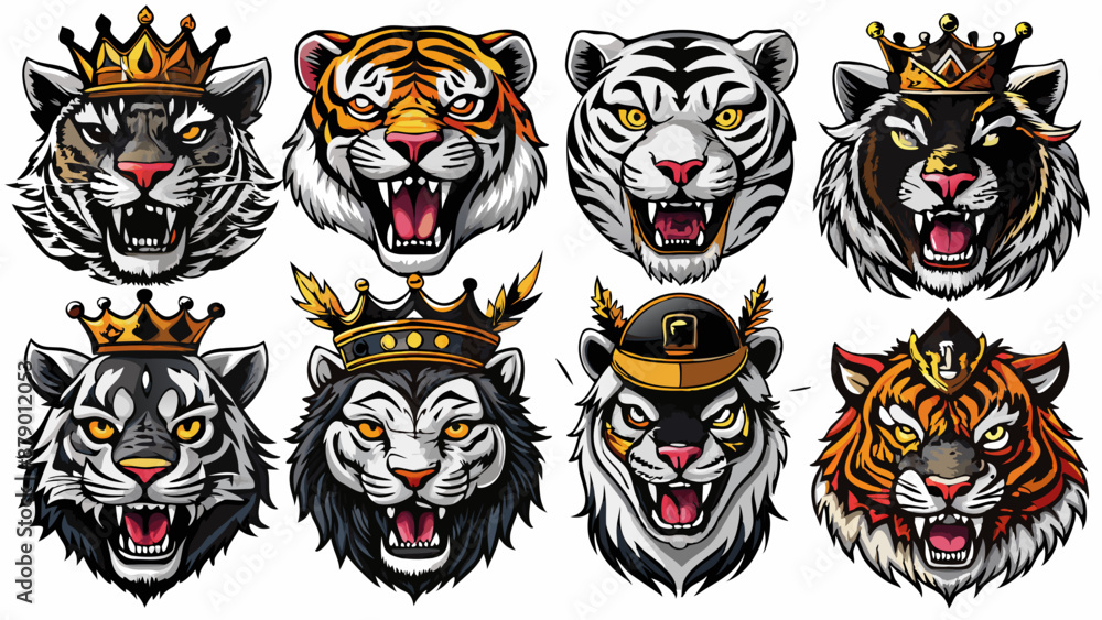 tiger head mascot design , tiger head crown vector,Fierce Tiger Head ...