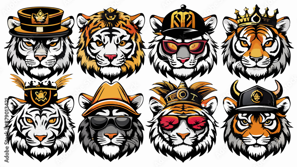 tiger head mascot design , tiger head crown vector,Tiger Head with Cap ...