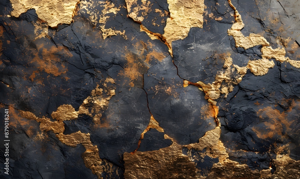 abstract artwork featuring a fusion of gold and black rock textures ...