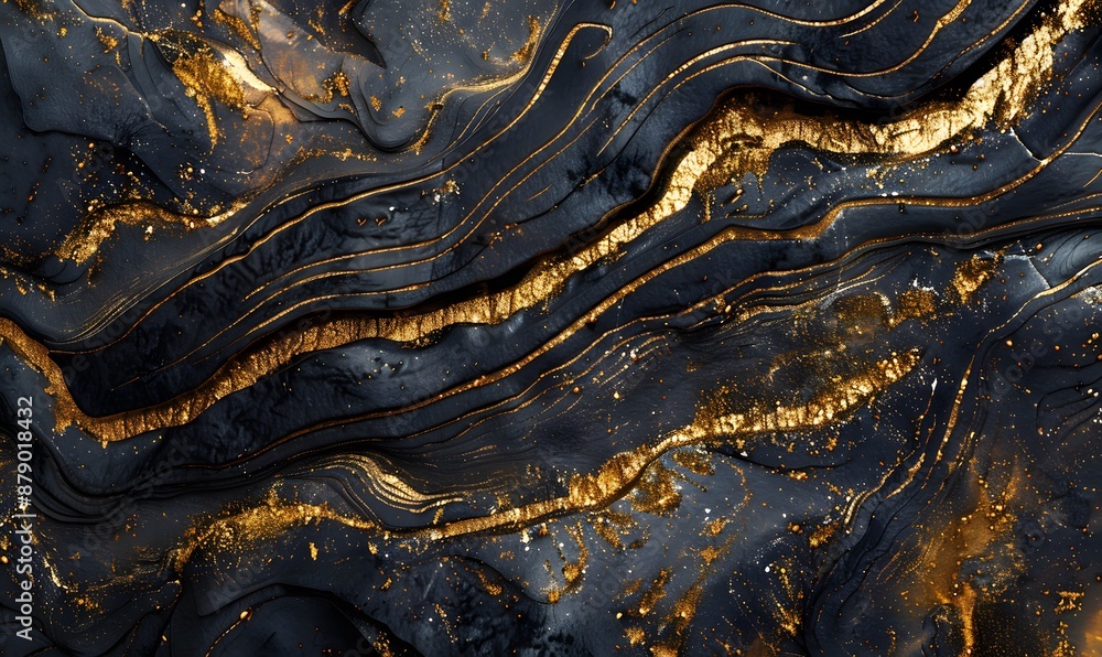 abstract artwork featuring a fusion of gold and black rock textures ...