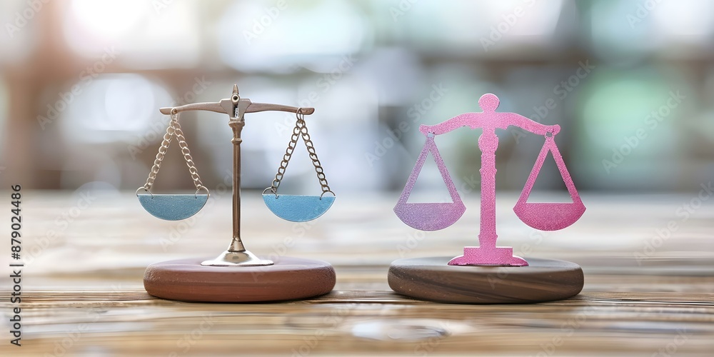 Gender equality concept with weight scale showing equal balance between ...