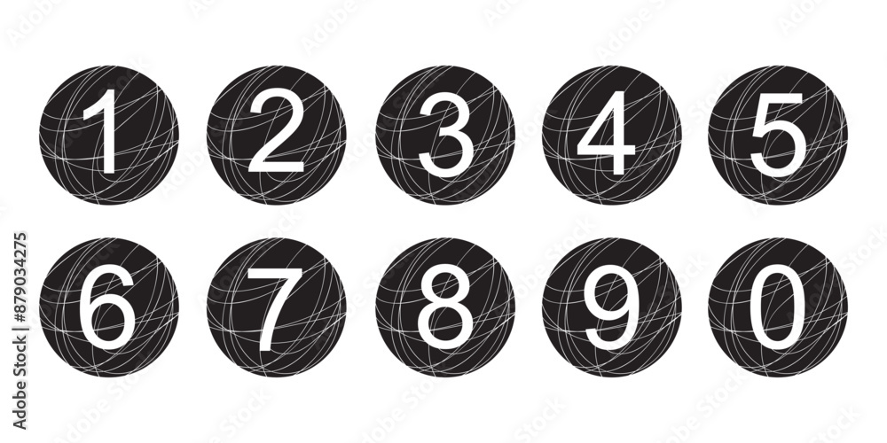 Vetor de Hand drawn simple round numbers in flat style, Collection of ...