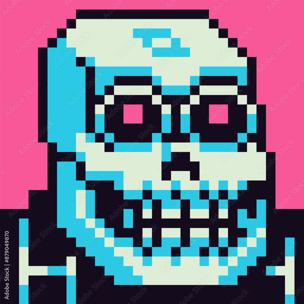 pixel art skeleton character 8-bit, dead man, 80-s, avatar, scull face ...