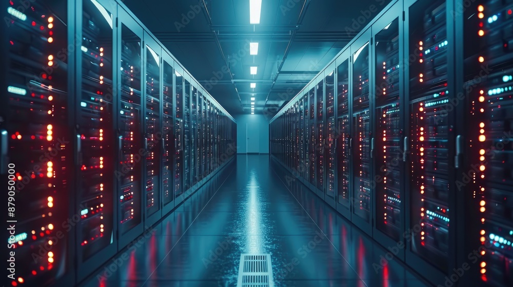 Secure server room with racks of servers and advanced security measures ...