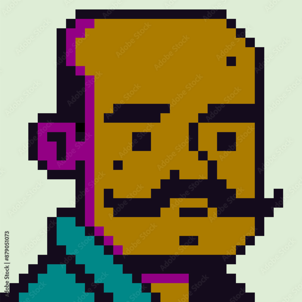 Pixel art bald man with mustache, male character 8-bit, 80-s, avatar ...