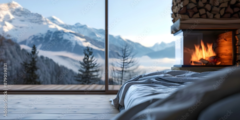 Virtual Rustic Cabin Interior with Fireplace and Scenic Mountain View ...