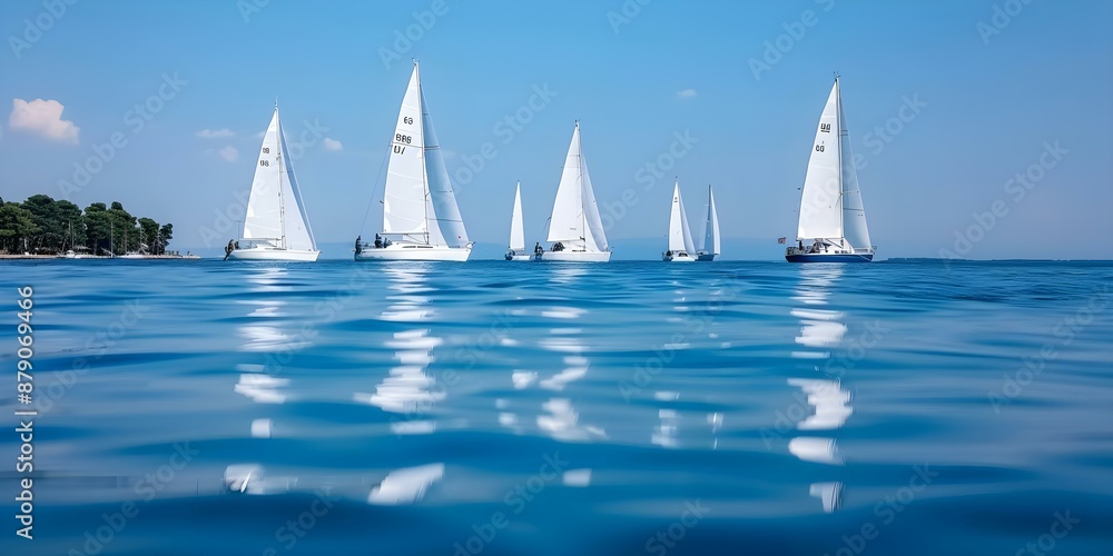 Sailing Yachts Compete in a Sleek Regatta Towards the Finish Line ...