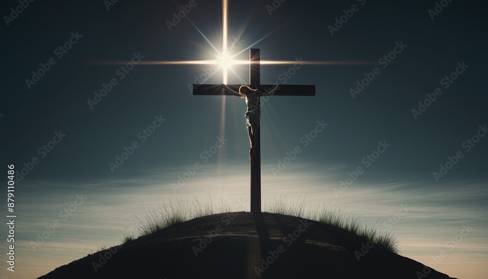 The Crucifixion of Jesus Christ on the Cross in the Shadows Stock ...