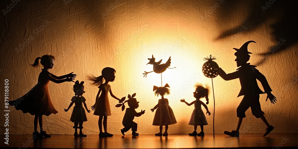 Childhood magic captured through a whimsical shadow puppet play scene ...