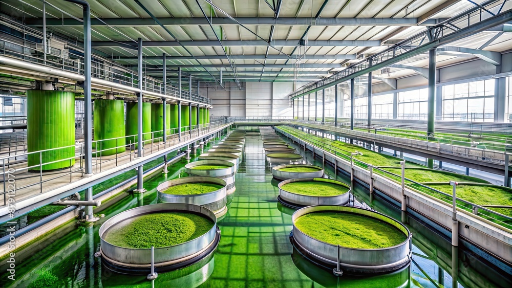 Algae farm producing biofuel as a sustainable energy source, beautiful ...
