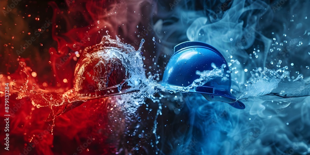 World Firefighter Day symbol red and blue colors representing fire and ...
