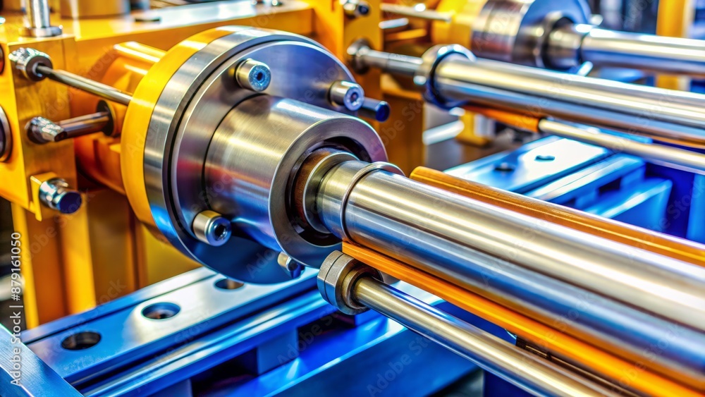 Hydraulic cylinder in operation showcases piston extension with fluid ...