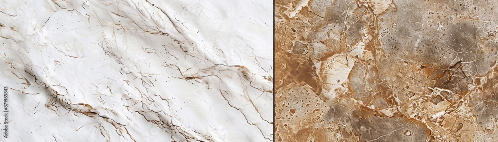 Two different textures, one being a rough, brown surface and the other being a smooth, white ...