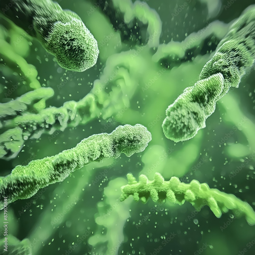 Green Bacteria - Microscopic Enlargement of Green Cells and Colony of ...