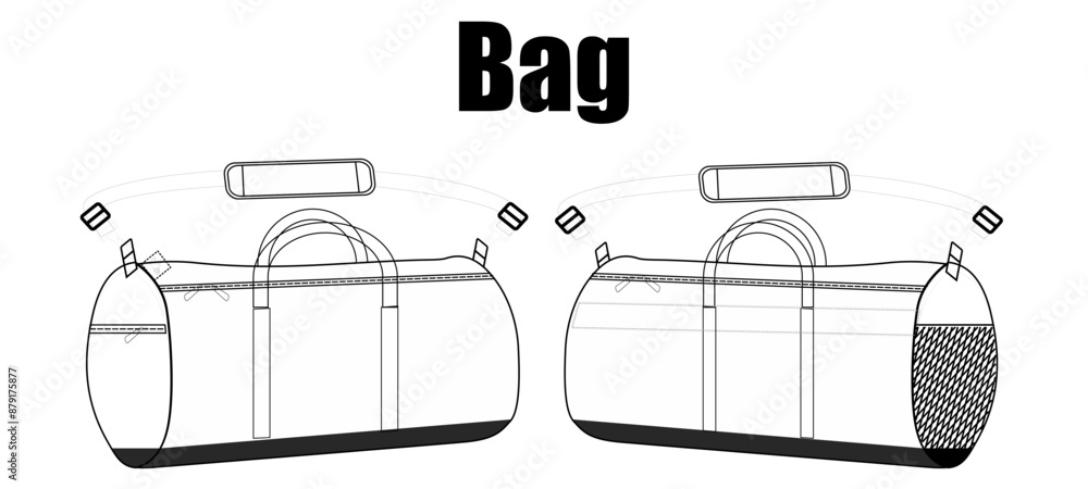 Set of Duffel bag flat sketch fashion illustration drawing template ...