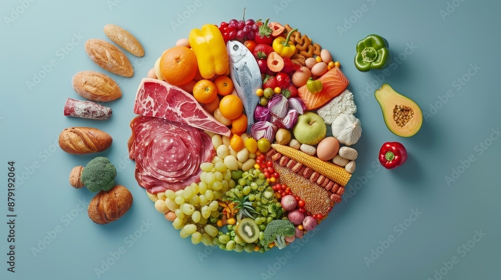 Set of Main food groups ,macronutrients, Carbohydrates, fats, proteins ...