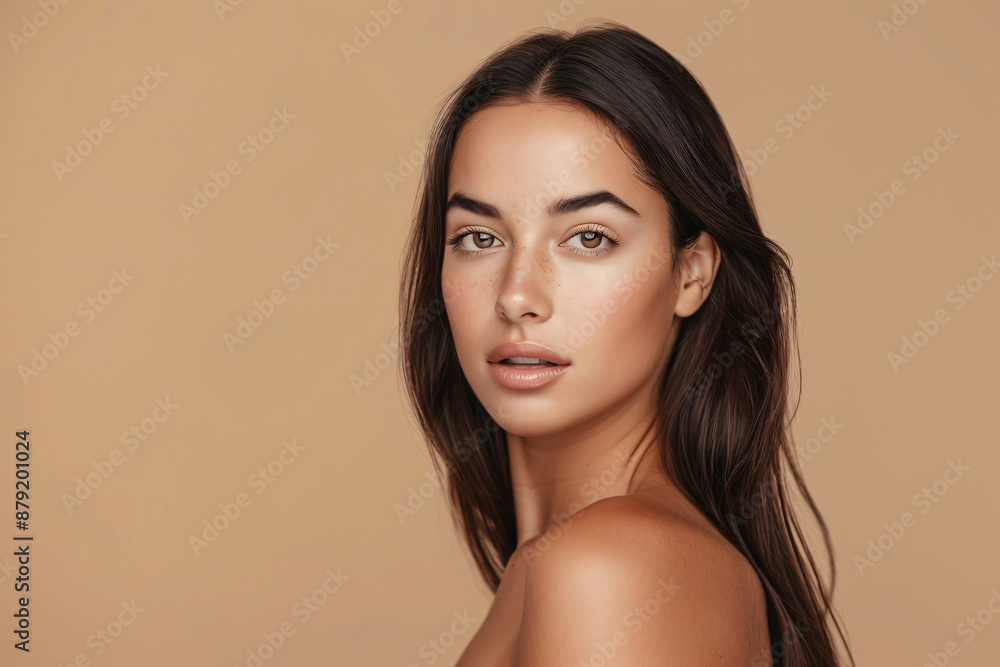 A portrait of an attractive woman in her late thirties with medium ...