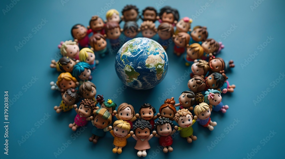 Cartoon children holding hands in a circle around the globe for peace ...