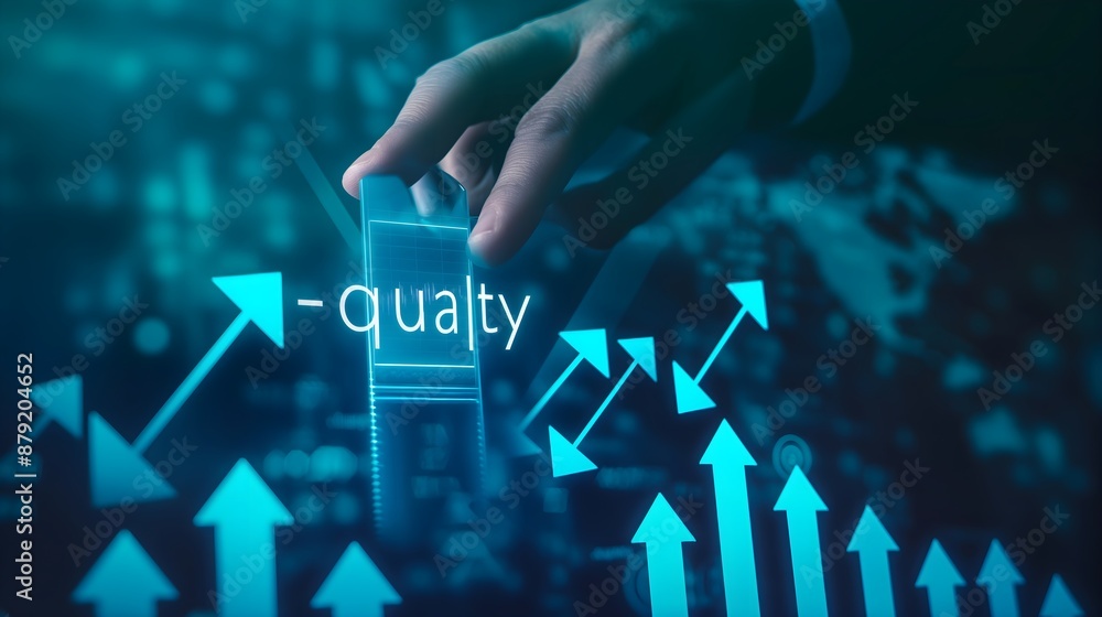 A hand is holding a piece of paper with the word quality written on it ...