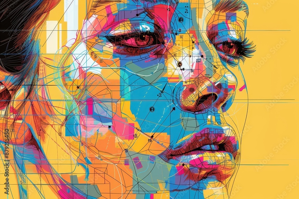 Illustration of a face with Botox injection areas labeled. Stock ...