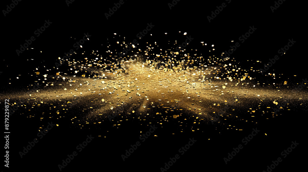 Explosion of Gold Particles Isolated on Black Background: Dynamic Burst ...