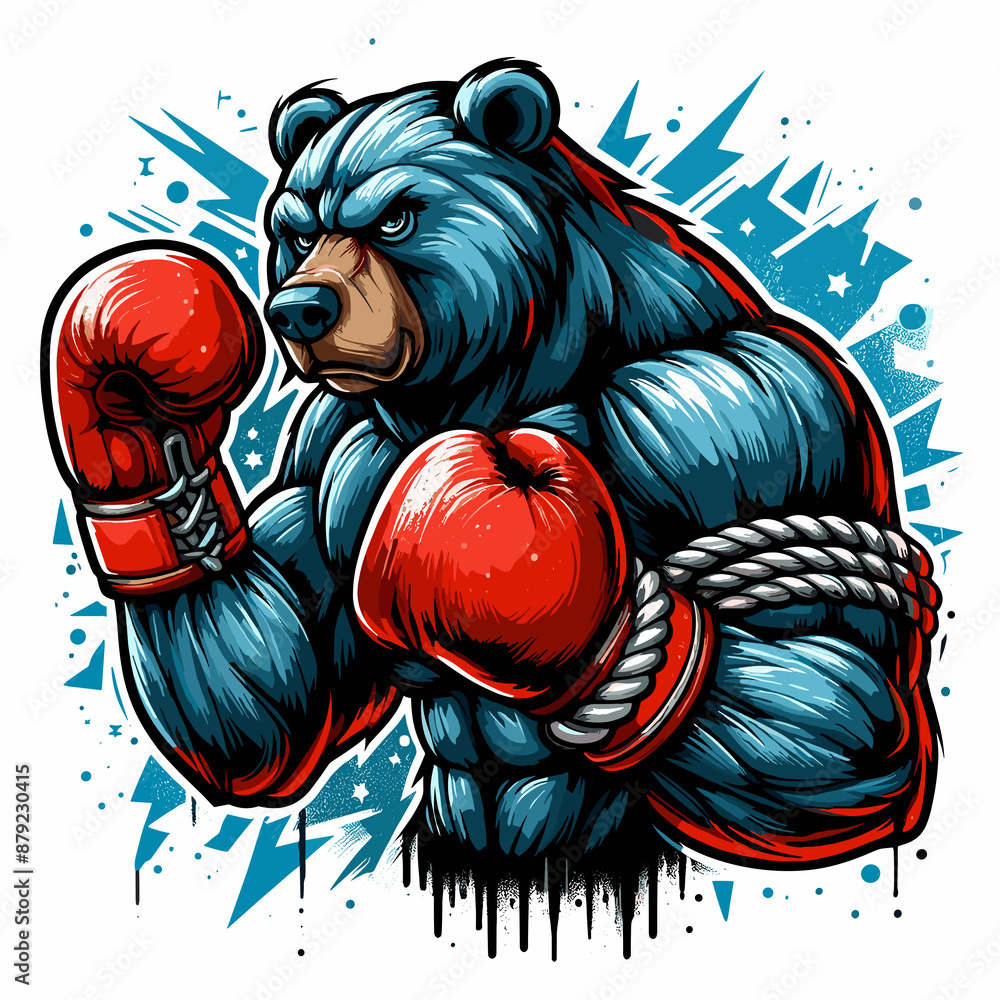 Strong boxing bear illustration with "Strong" text, comic style, bold ...