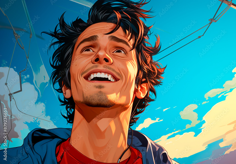 Cartoon style illustration of a young man with braces on his teeth ...