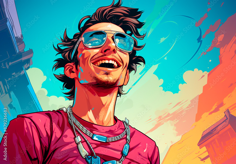 Cartoon style illustration of a young man with braces on his teeth ...