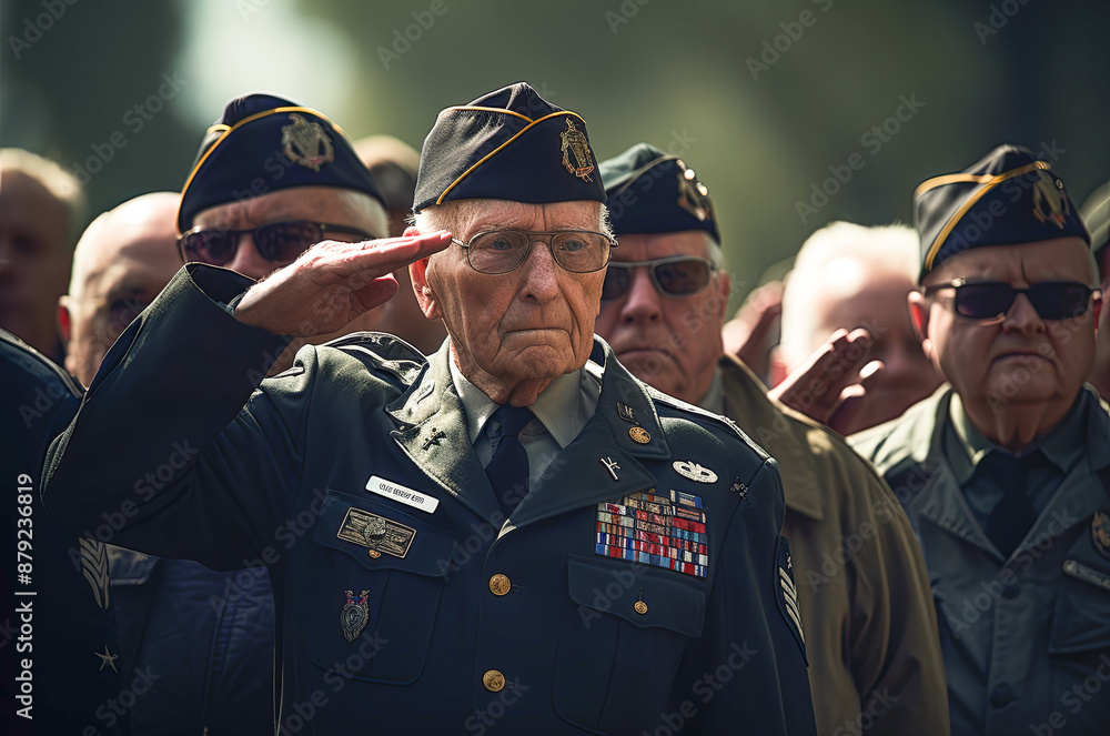 Elderly veterans of the US Army in full dress uniform with awards ...