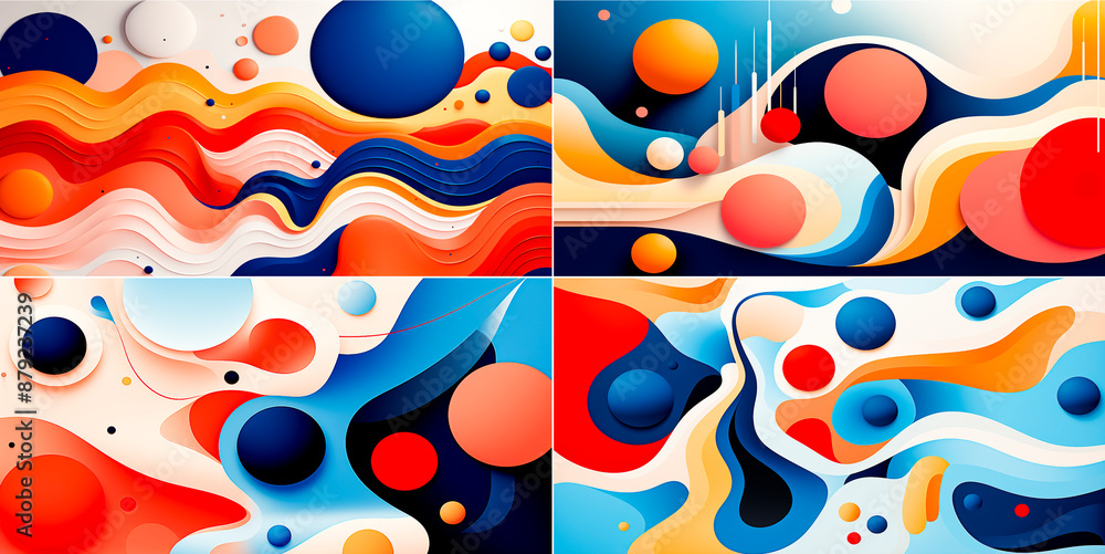 Collage of 4 photos. Abstract background with geometric shapes. The ...