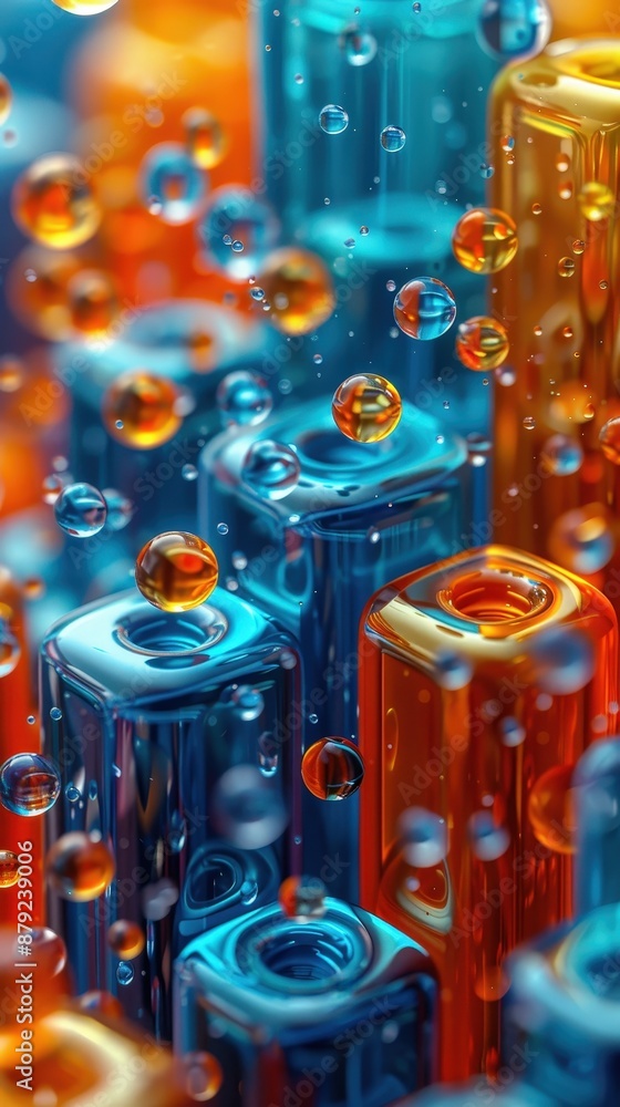 Colorful abstract background with shiny bubbles and vertical columns in ...