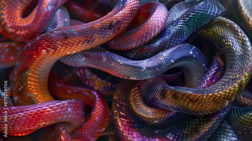 Vibrant Gradient Snakes Coiled in a Mesmerizing Pattern, Close Up ...