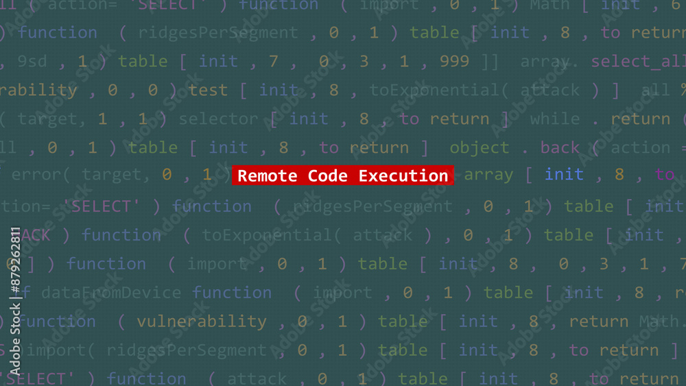 Cyber Attack Remote Code Execution Text In Foreground Screen Of Code