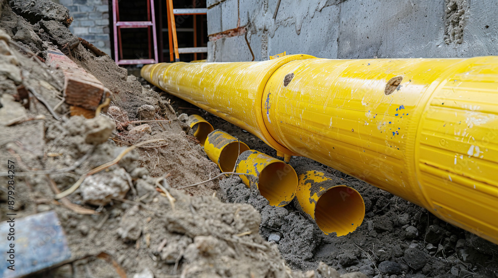 Installation of a Sewage Plastic Pipe During House Construction ...