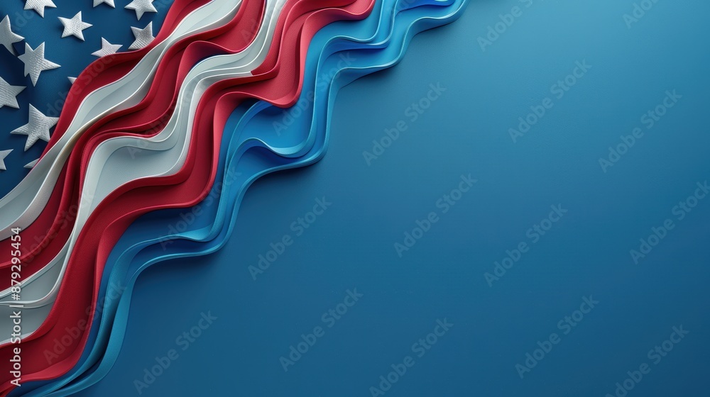 Wavy American Flag Design on Blue Background Wavy American flag design ...