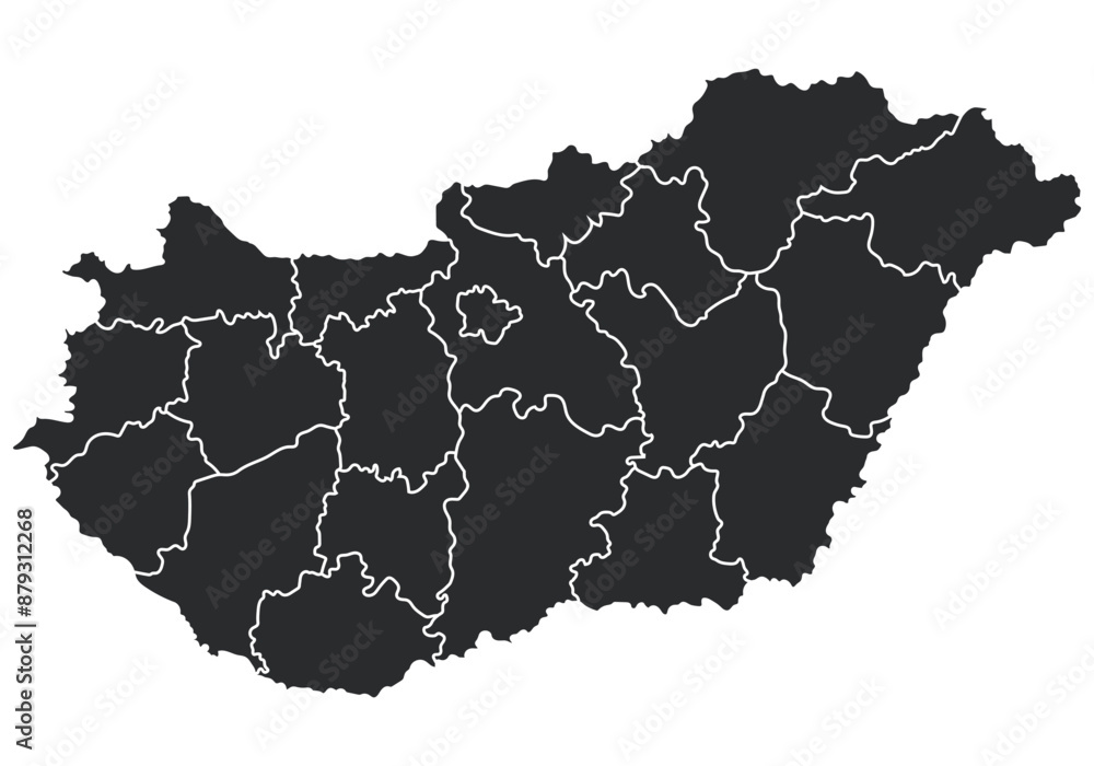 Hungary country map. Map of Hungary in gray color. A gray vector map of Hungary with ...