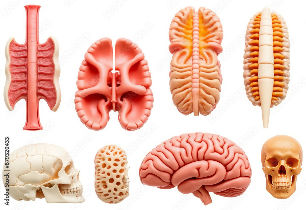 collection of skull brain, intestine gastrointestinal system and spine ...