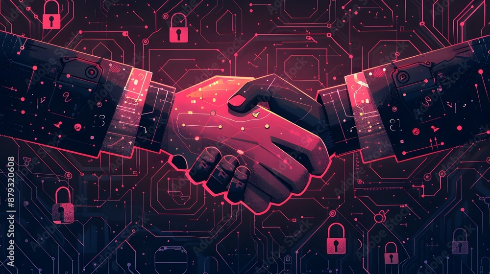 Illustrate a handshake between a cybersecurity expert and a business ...