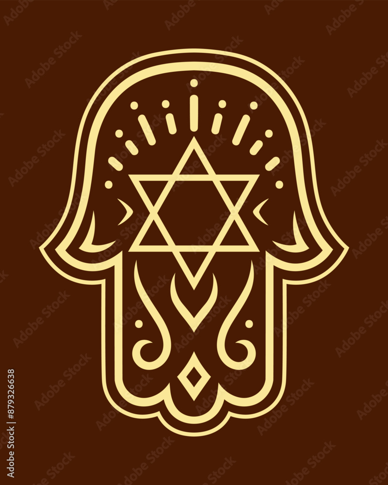 Hamsa hand drawn symbol with flower and the Star of David. Decorative ...