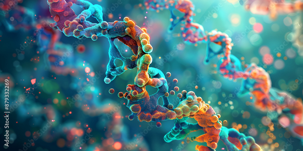 Colorful DNA strand, Amino acid, ribosomes, RNA interference, primer ...