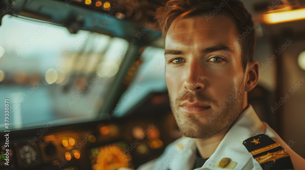 Un jeune capitaine de bateau en uniforme regardant attentivement depuis ...