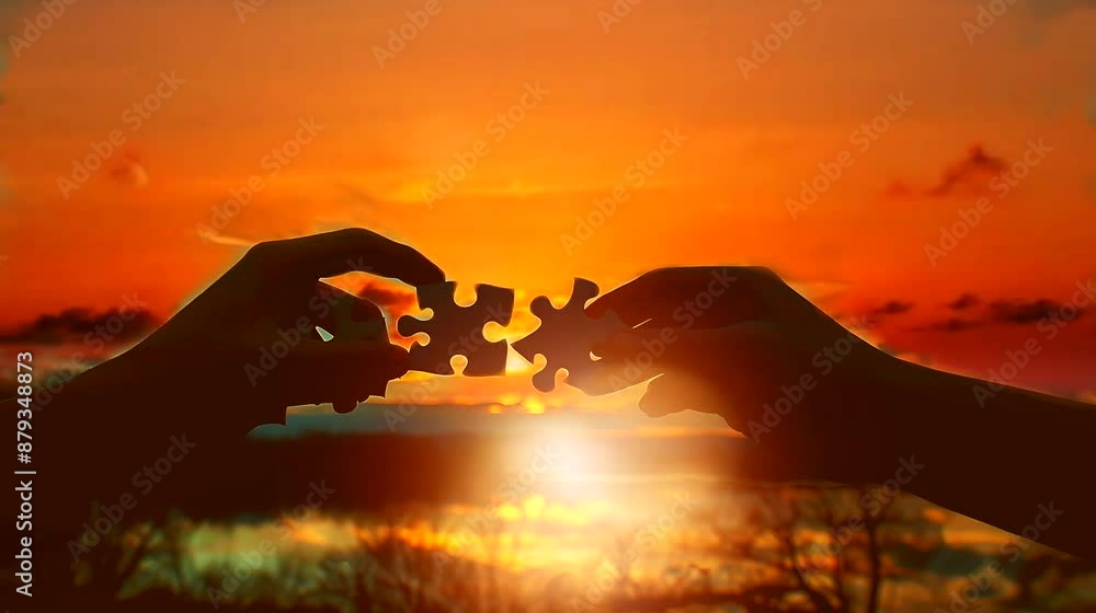 Two hands holding puzzle pieces and fitting them together, representing ...