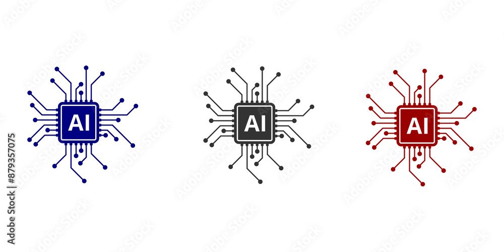 Artificial intelligence AI processor chip icon.AI Processor circuit vector set. Mini AI CPU icon ...